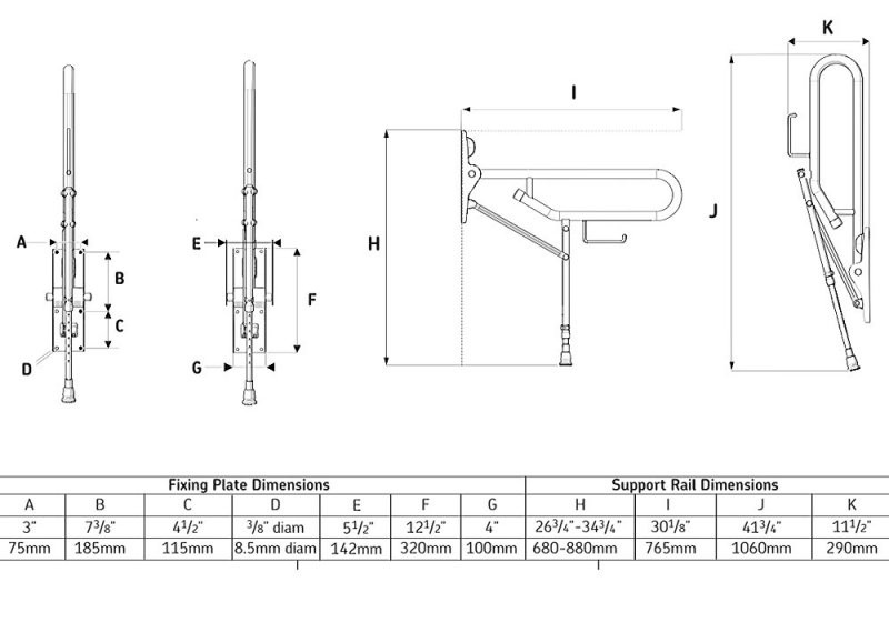AKW 1800 Series - Blue Folding Grab Rail ( 765mm Length)