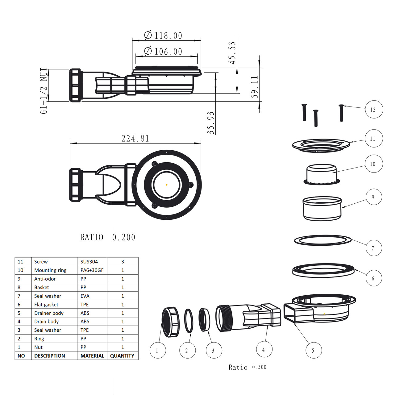 90mm Low Profile ABS Waste for SMC Shower Trays