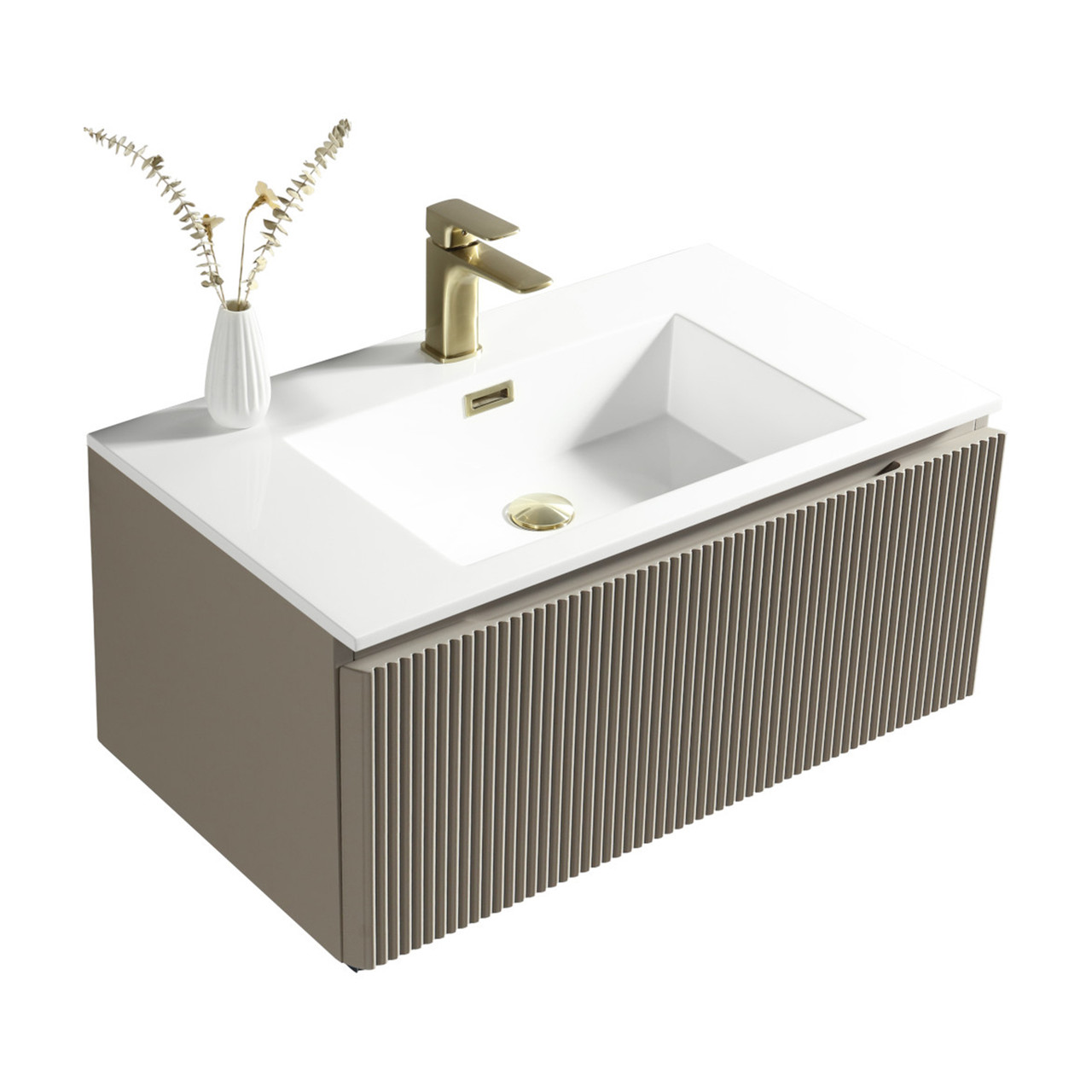 Flauto Fluted Wall Hung Vanity & Matte Basin 800mm - Soft Coffee - The ...