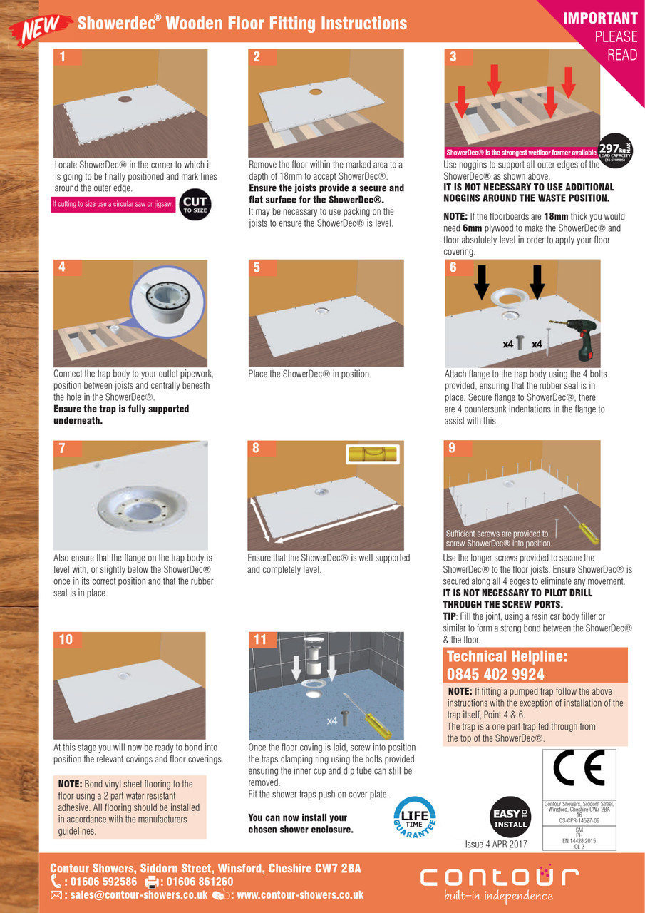 Contour ShowerDec Shower Trays for Vinyl & Tile Floors