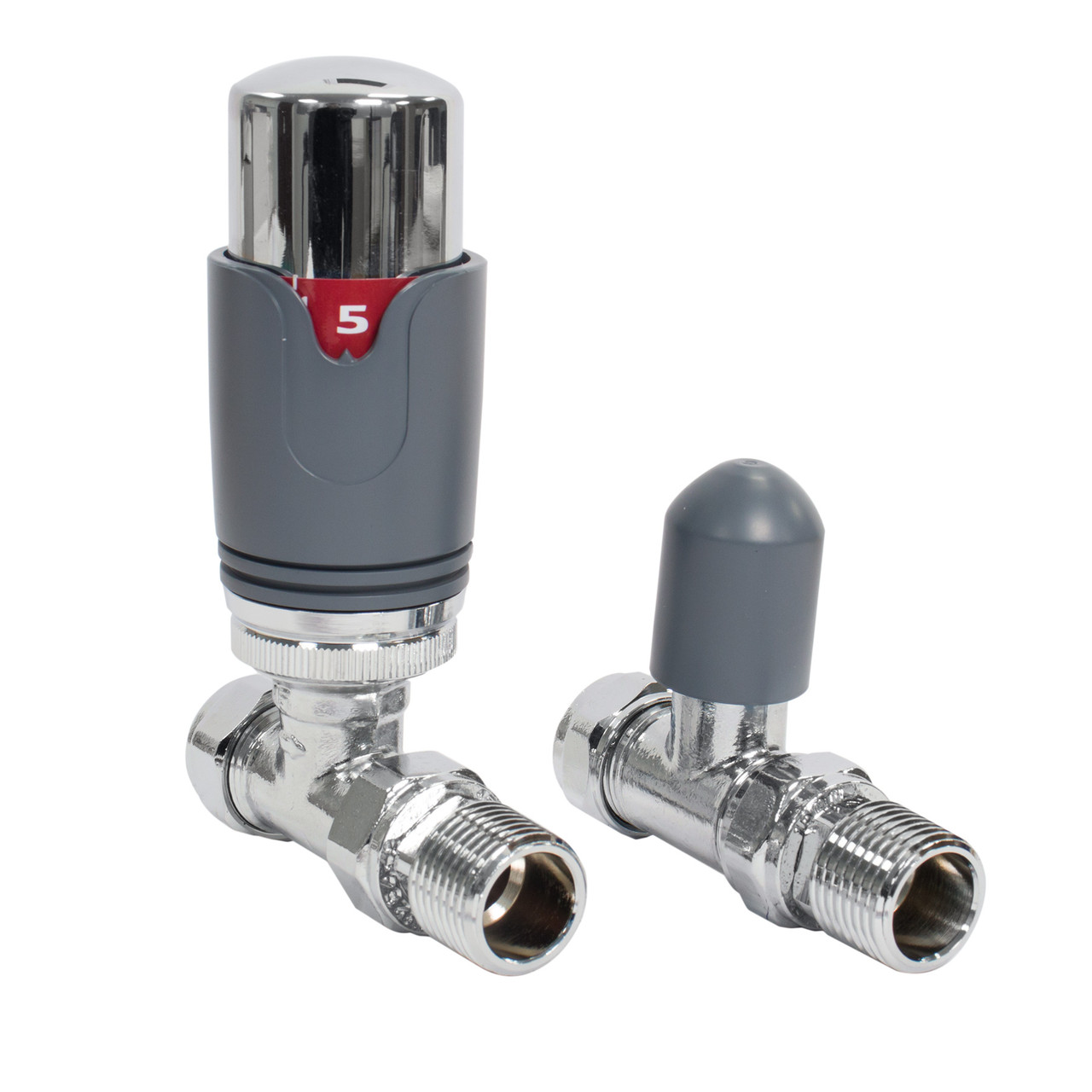 Straight TRV Valves c/w Lockshield & Modern Head Kit (15mm x 1/2 ...