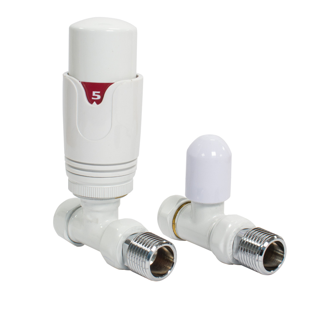 Straight TRV Valves c/w Lockshield & Modern Head Kit (15mm x 1/2 ...