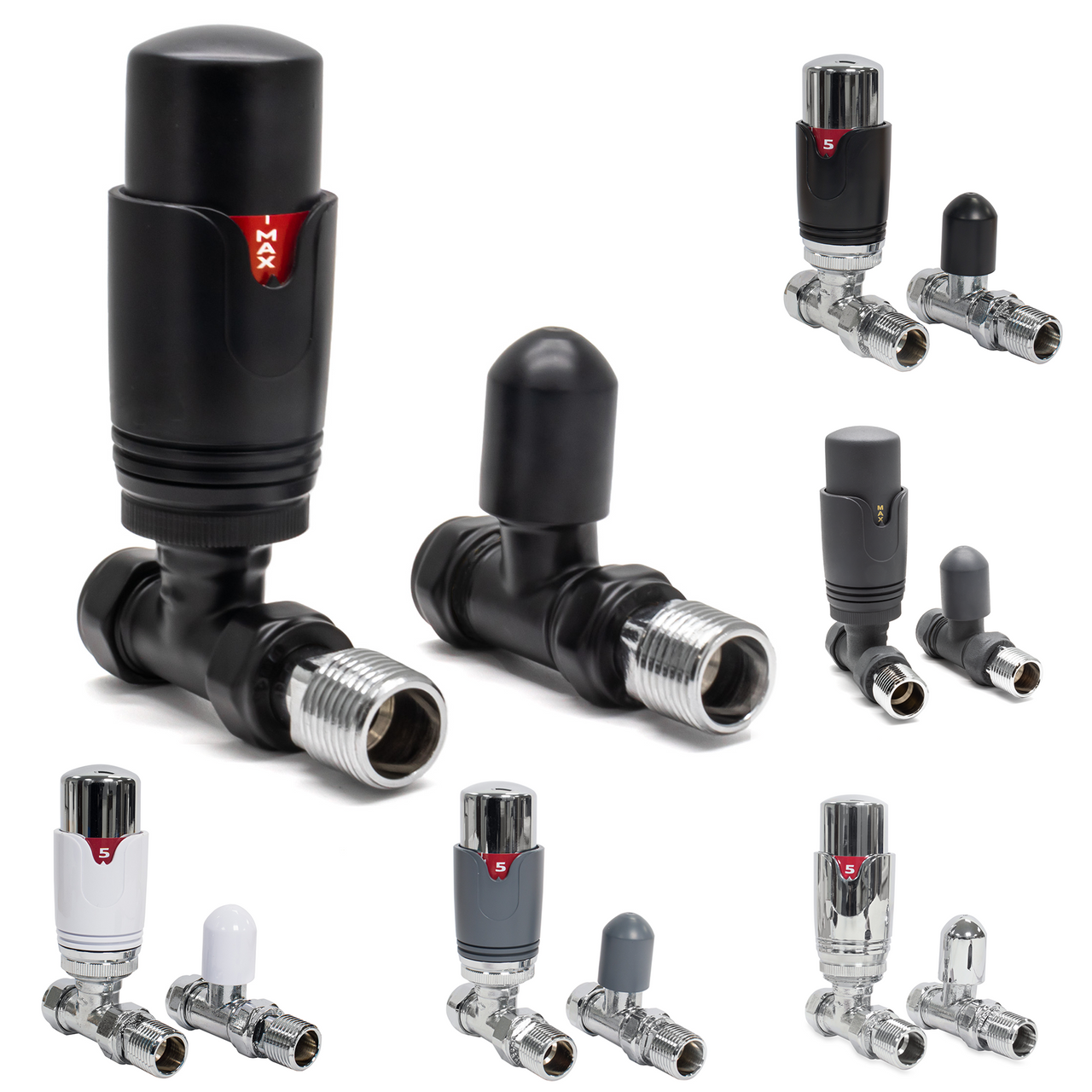 Straight TRV Valves c/w Lockshield & Modern Head Kit (15mm x 1/2 ...