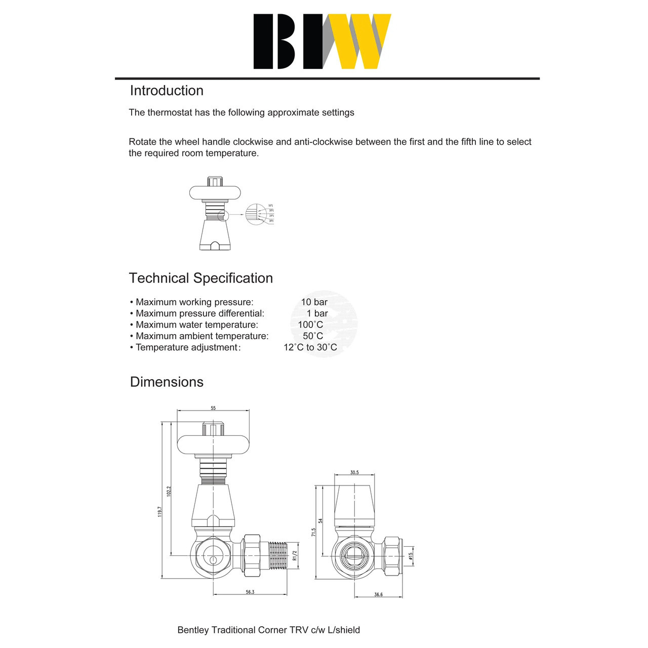Bentley Traditional 15 mm Chrome Corner TRV & Lockshield Valve Set ...