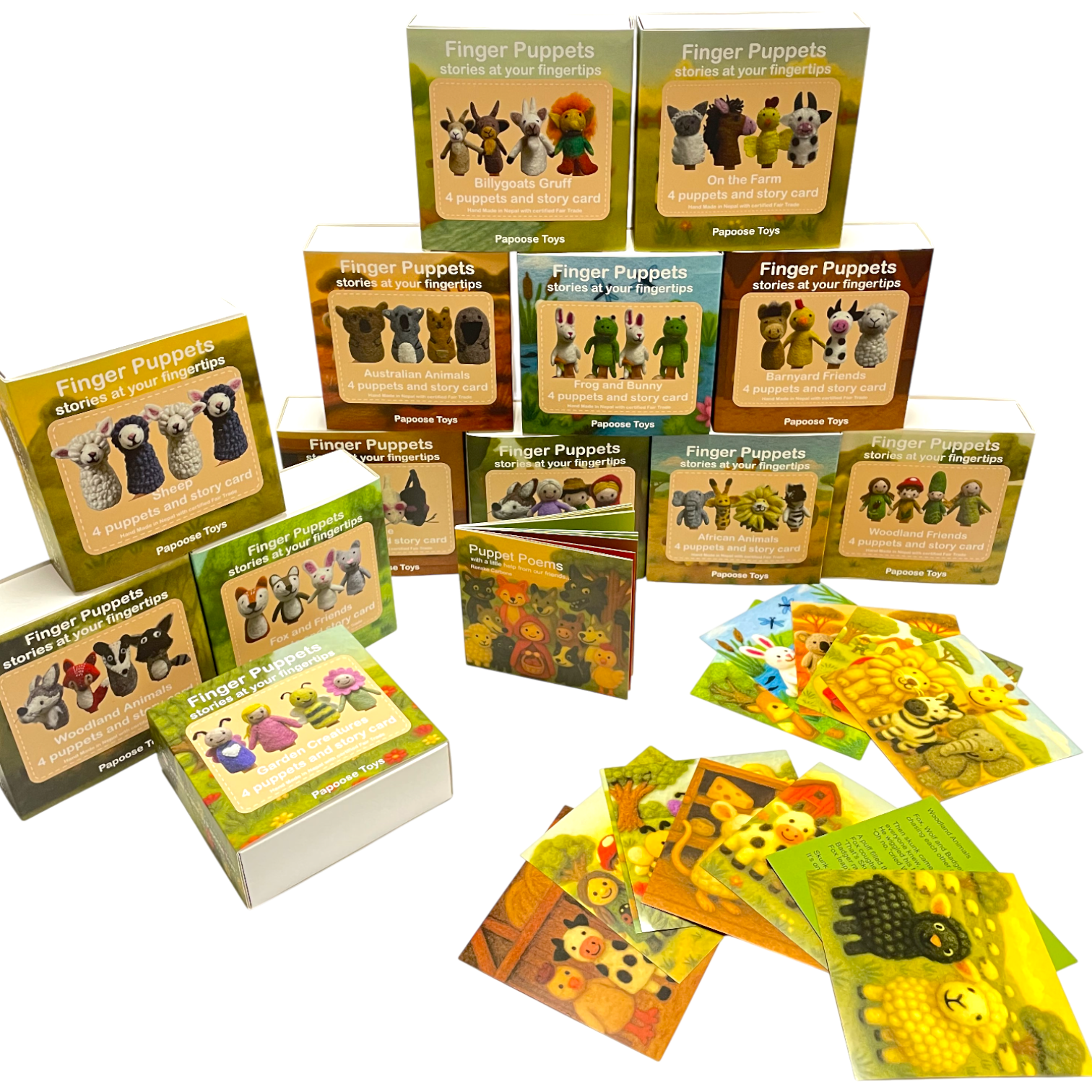 BOXED African Animal Finger Puppets/4pc - Papoose Toys Pte Ltd