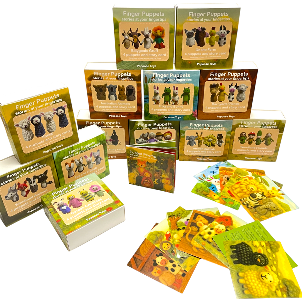 BOXED African Animal Finger Puppets/4pc - Papoose Toys Pte Ltd