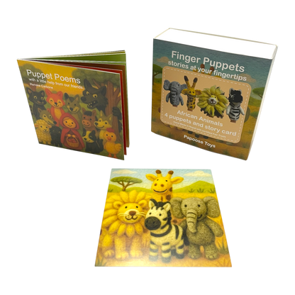 BOXED African Animal Finger Puppets/4pc - Papoose Toys Pte Ltd