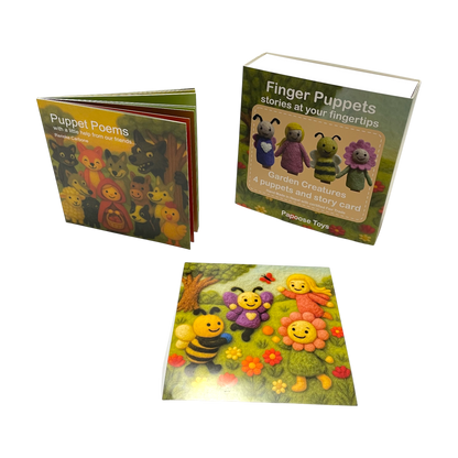 BOXED Garden Creatures Finger Puppets/4pc - Papoose Toys Pte Ltd