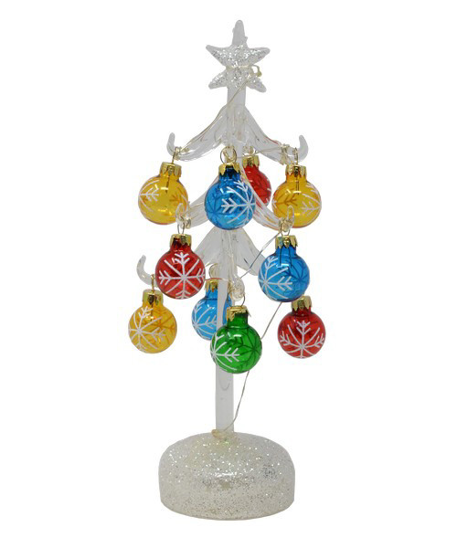 Gift Essentials 10-Inch Clear Glass LED Tree with 12 Snowflake Design ...