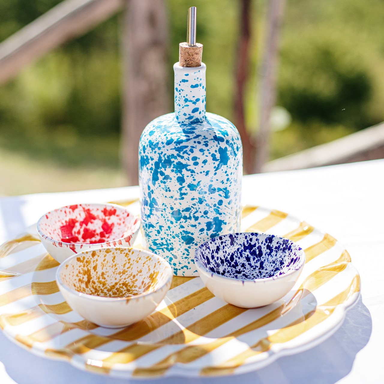 Vietri Amalfitana Aqua Splatter Olive Oil Bottle - The Lamp Stand