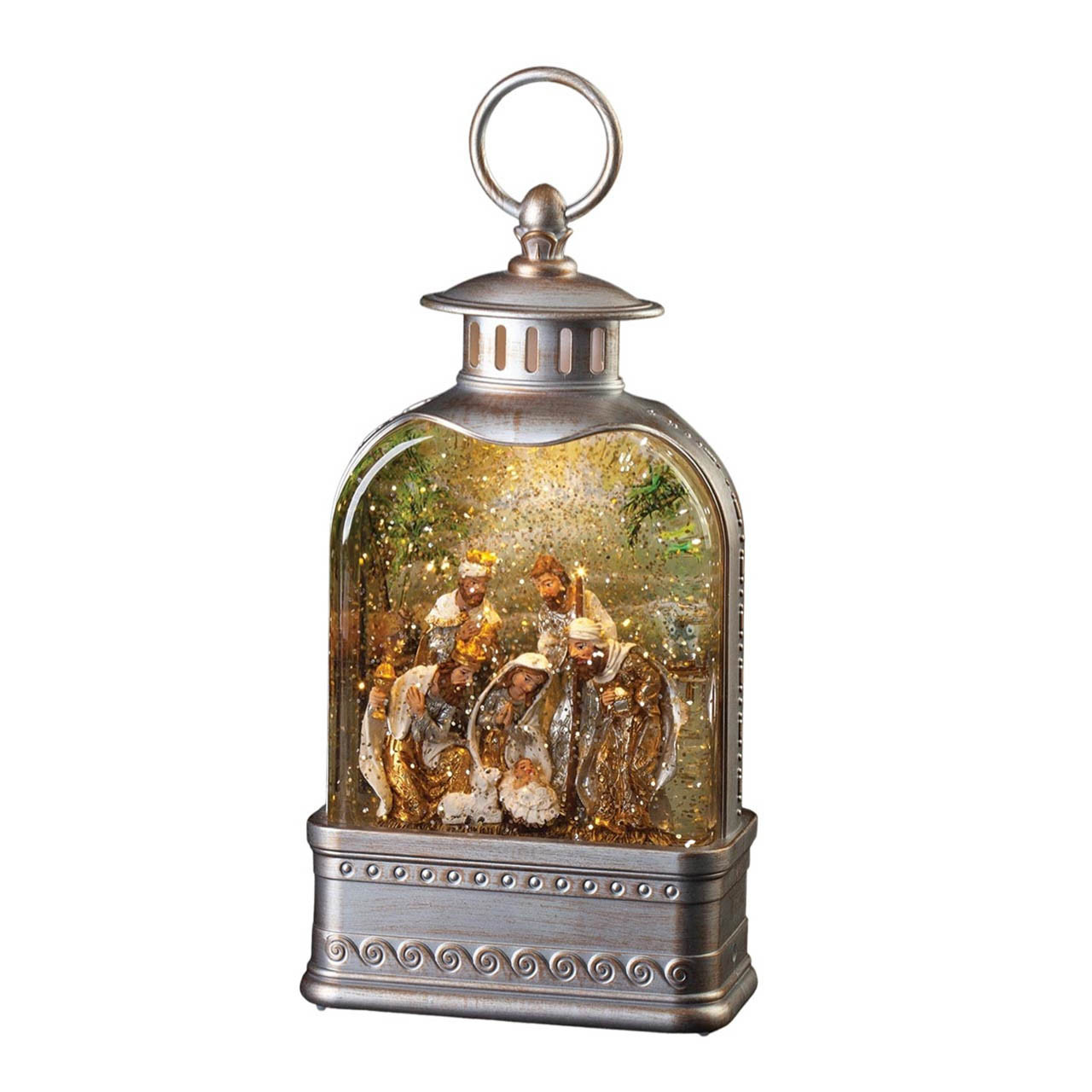Roman Swirl Lantern with Nativity Scene Lighted
