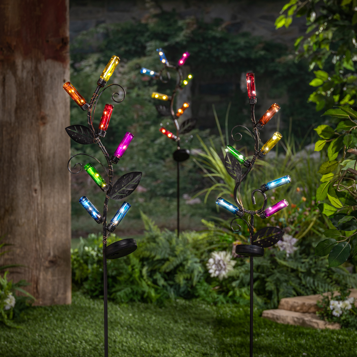 Garden Meadow 37.8-Inch Solar Lighted Metal & Glass Bottle Tree Yard ...