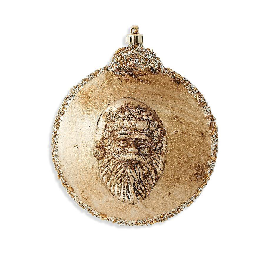 K&K Interiors 7-Inch Round Gold Santa Head Shatterproof Ornament - The ...