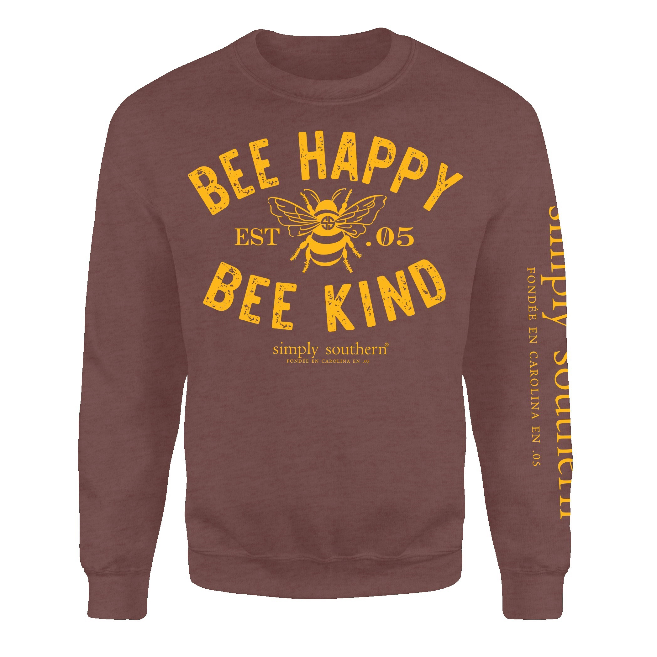 Simply Southern Heather Dark Maroon Bee Happy Long Sleeve Sweatshirt ...