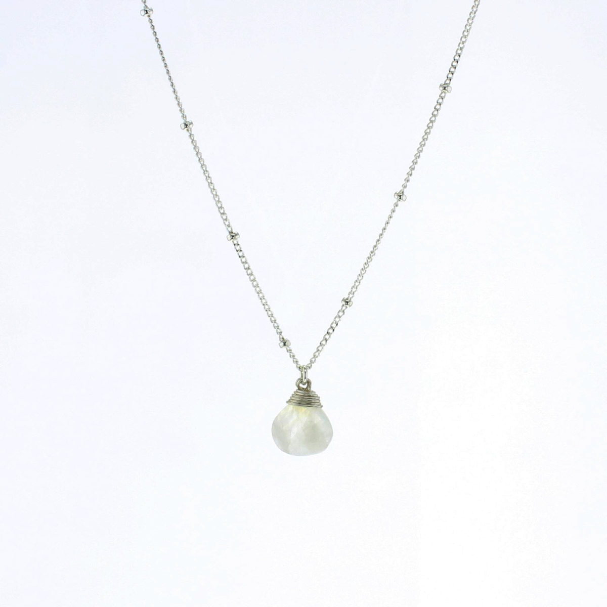 Silver Trinket Stone Necklace - White Moonstone - The Lamp Stand