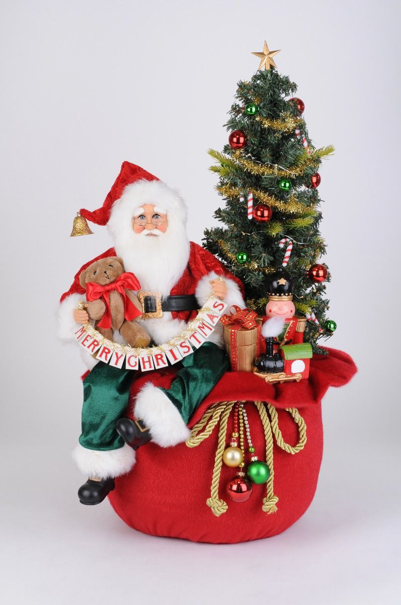 Karen Didion Lighted Merry Christmas Toy Bag Santa - The Lamp Stand