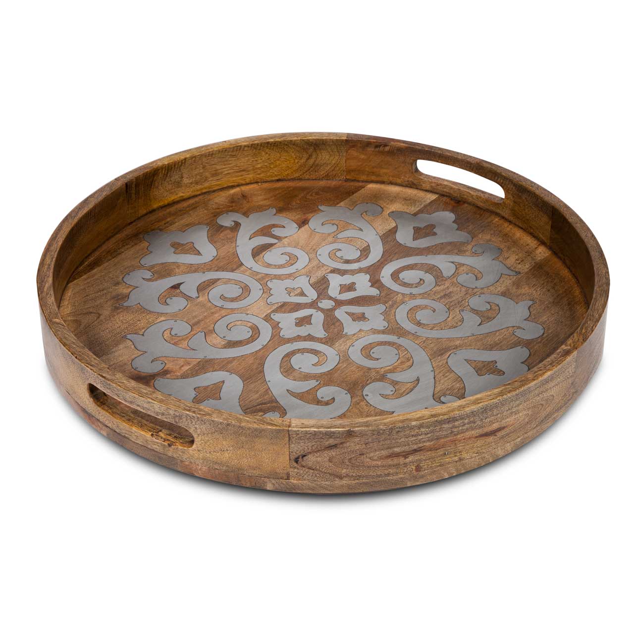 GG Collection Heritage Wood with Metal Inlay 24" Round Tray - GG ...