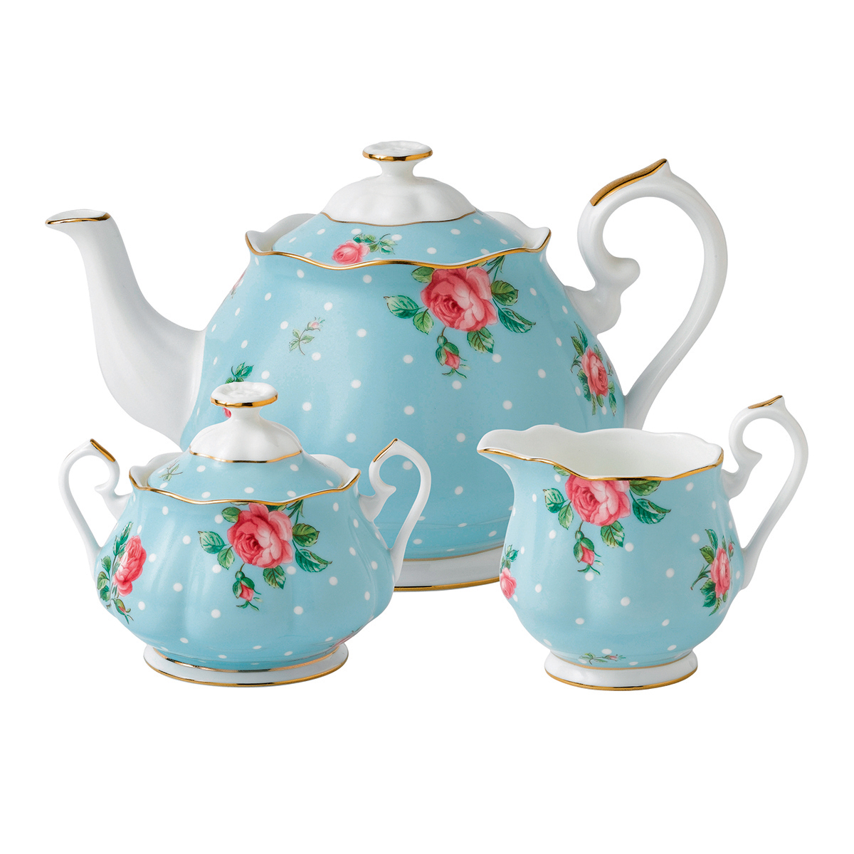 Royal Albert Polka Blue 3-Piece Teapot Set by Royal Albert|The Lamp Stand