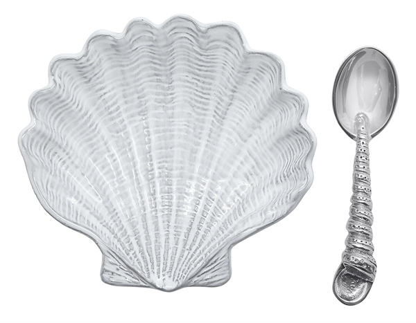 Mariposa Scallop Ceramic Canape with Shell Spoon by Mariposa|The Lamp Stand