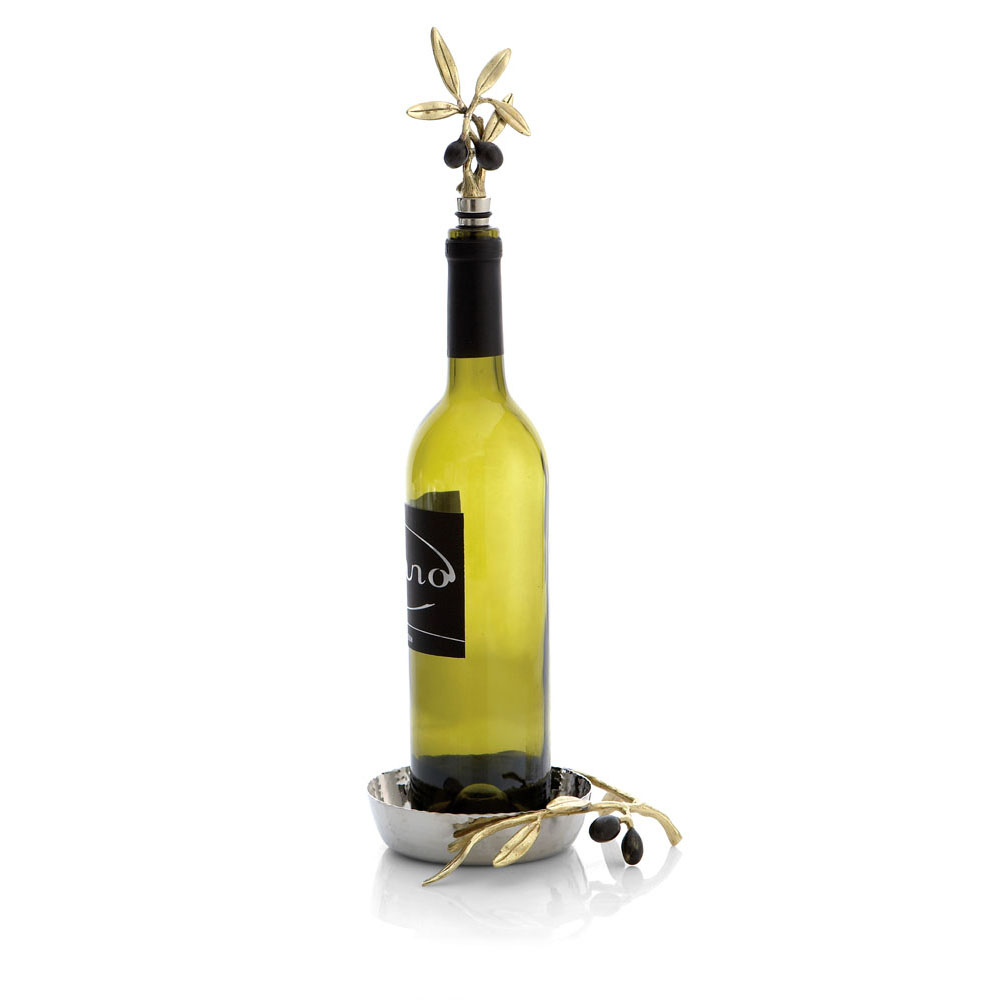 Michael Aram Olive Branch Gold Wine Coaster & Stopper Set by Michael ...