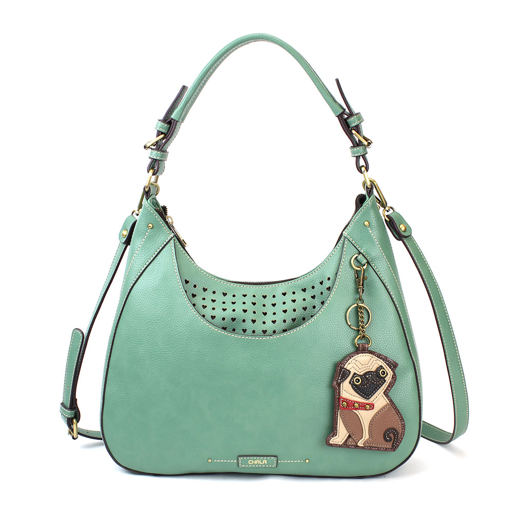 Chala Handbags Teal Pug Sweet Hobo Tote by Chala|The Lamp Stand