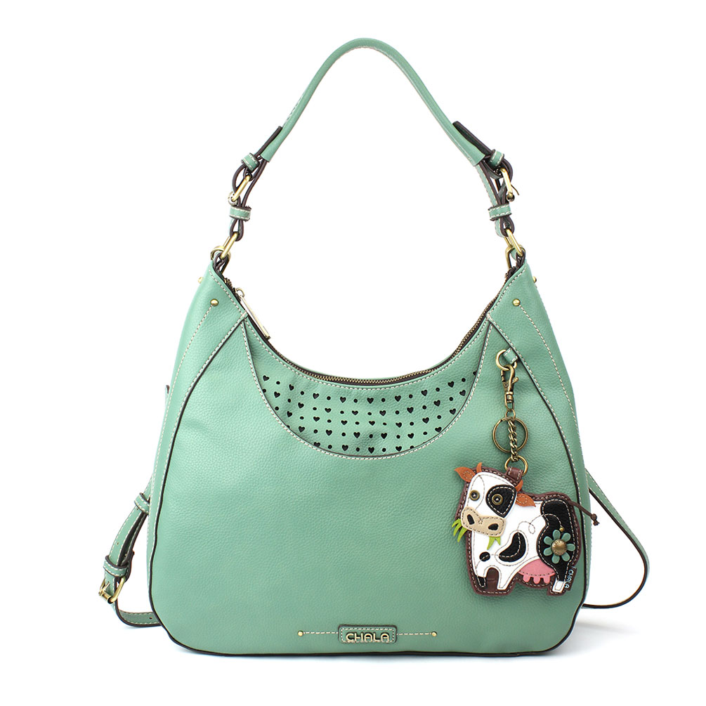 Chala Handbags Teal Cow Sweet Hobo Tote by Chala|The Lamp Stand