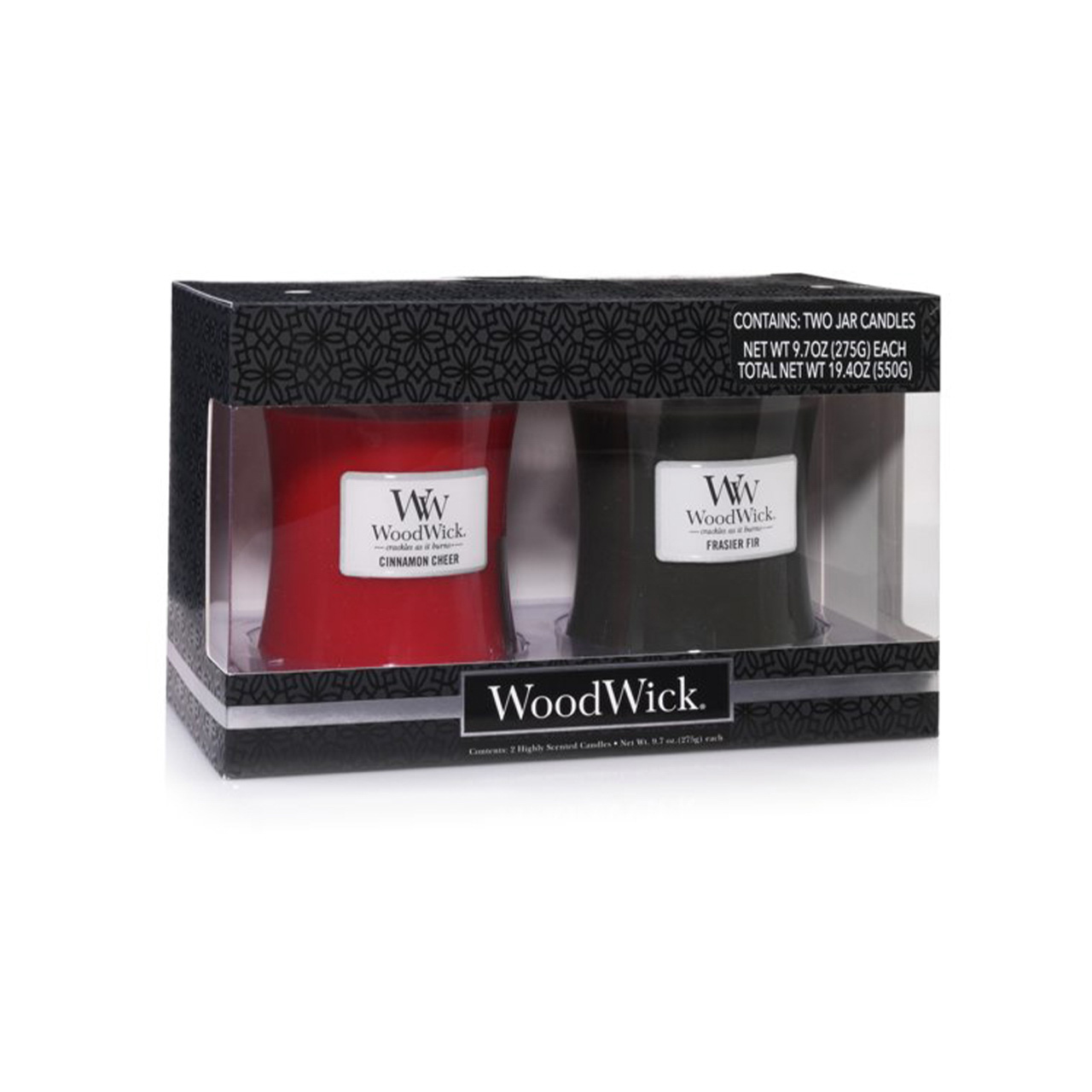 Woodwick 2 Medium Hourglass Jar Gift Set Frasier Fir & Cinnamon Chai