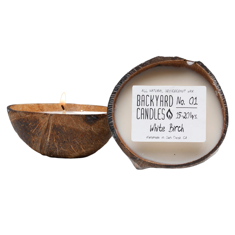 Backyard Candles 5 Oz. White Birch Half Shell Coconut Candle