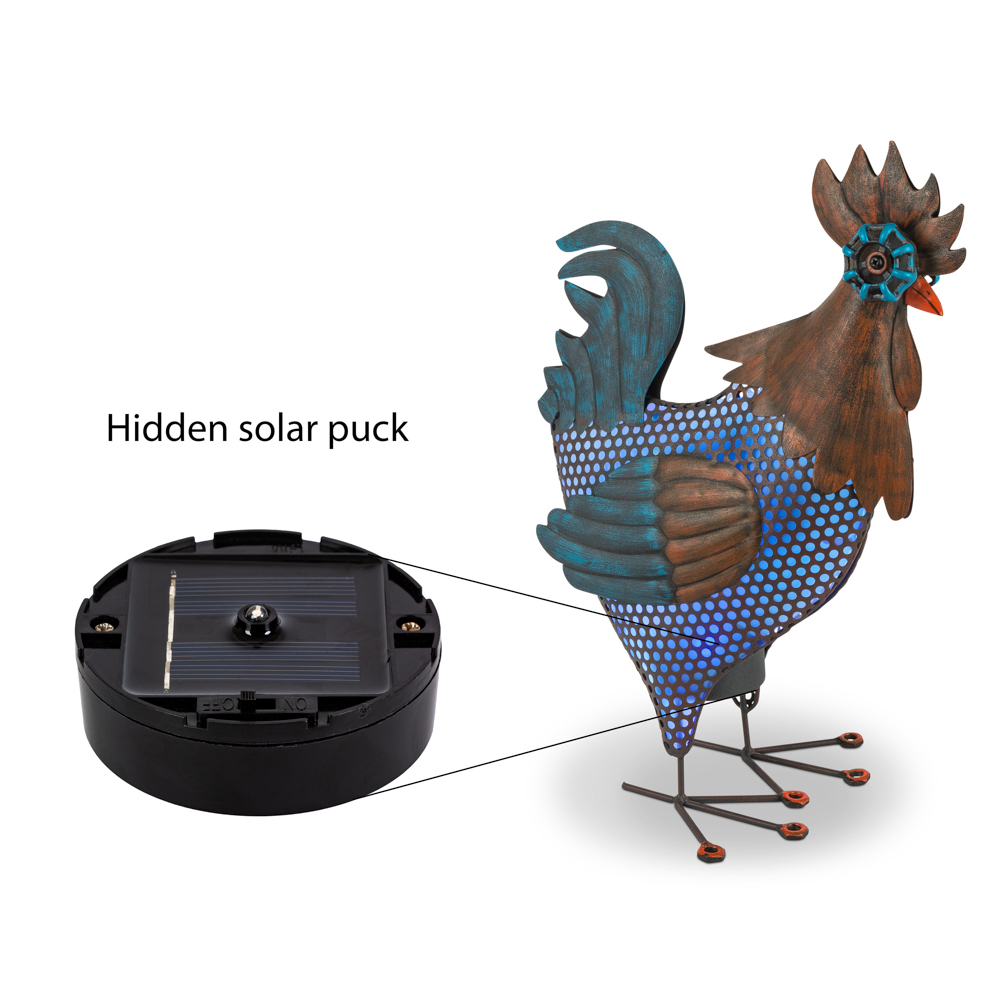 Garden Meadow 17.72-Inch Solar Lighted Metal Rooster with Industrial ...