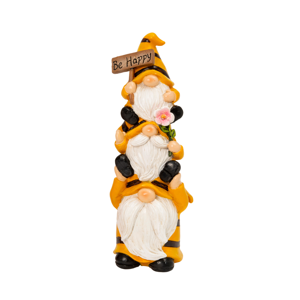 Gerson Company 9.1-Inch Resin Stacking Bee Gnome with "Be Happy" Sign