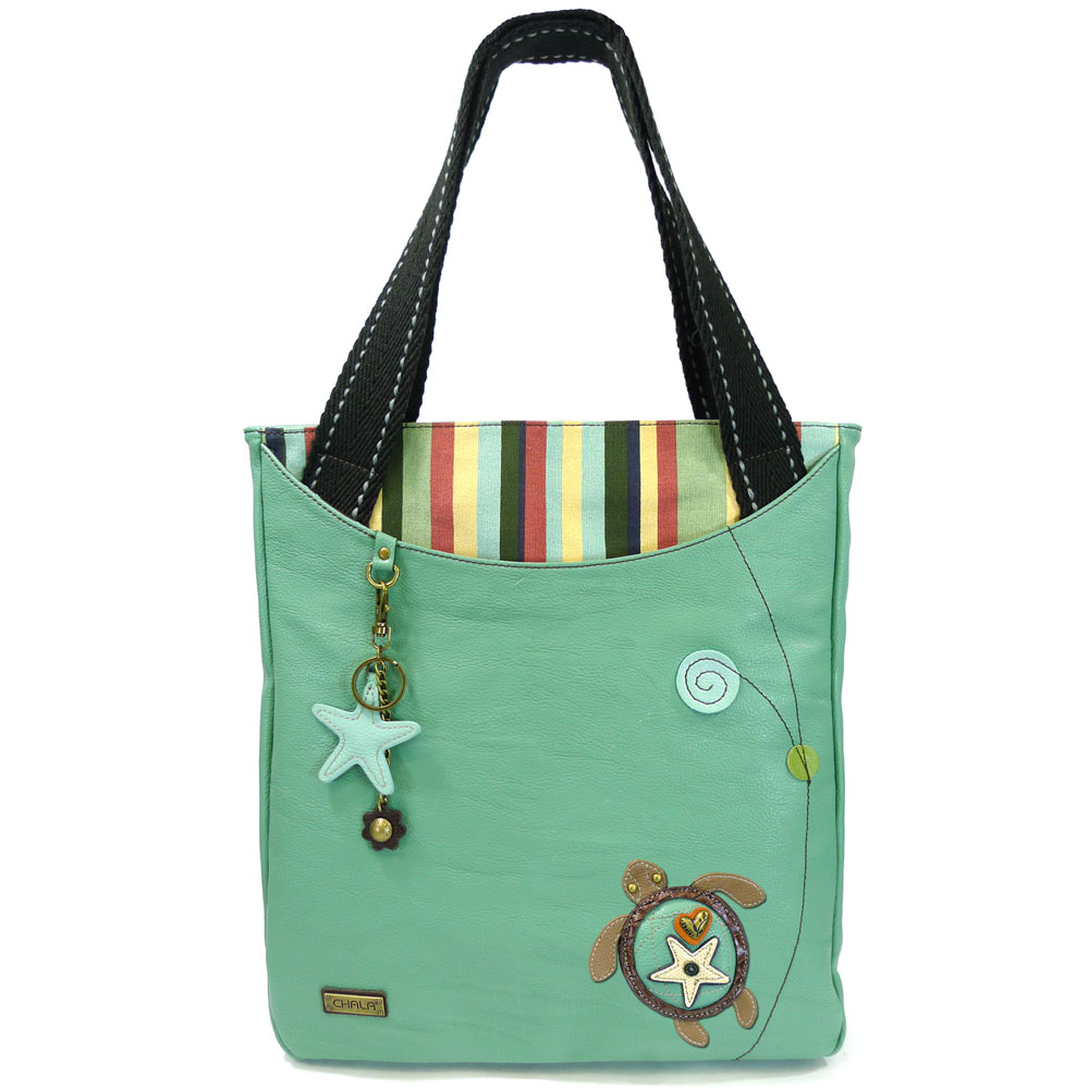 Chala Handbags Turtle Striped Zip tote - Teal-The Lamp Stand