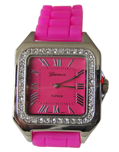 Queen Designs Hot Pink w/Square Face Standard Jelly Watch-The Lamp Stand