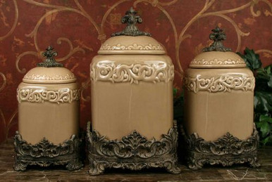 Drake Taupe Large Ceramic Canister Set-The Lamp Stand