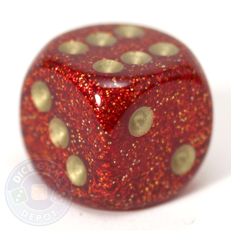 6-sided Glitter Ruby Dice with Gold Spots | Dice Game Depot