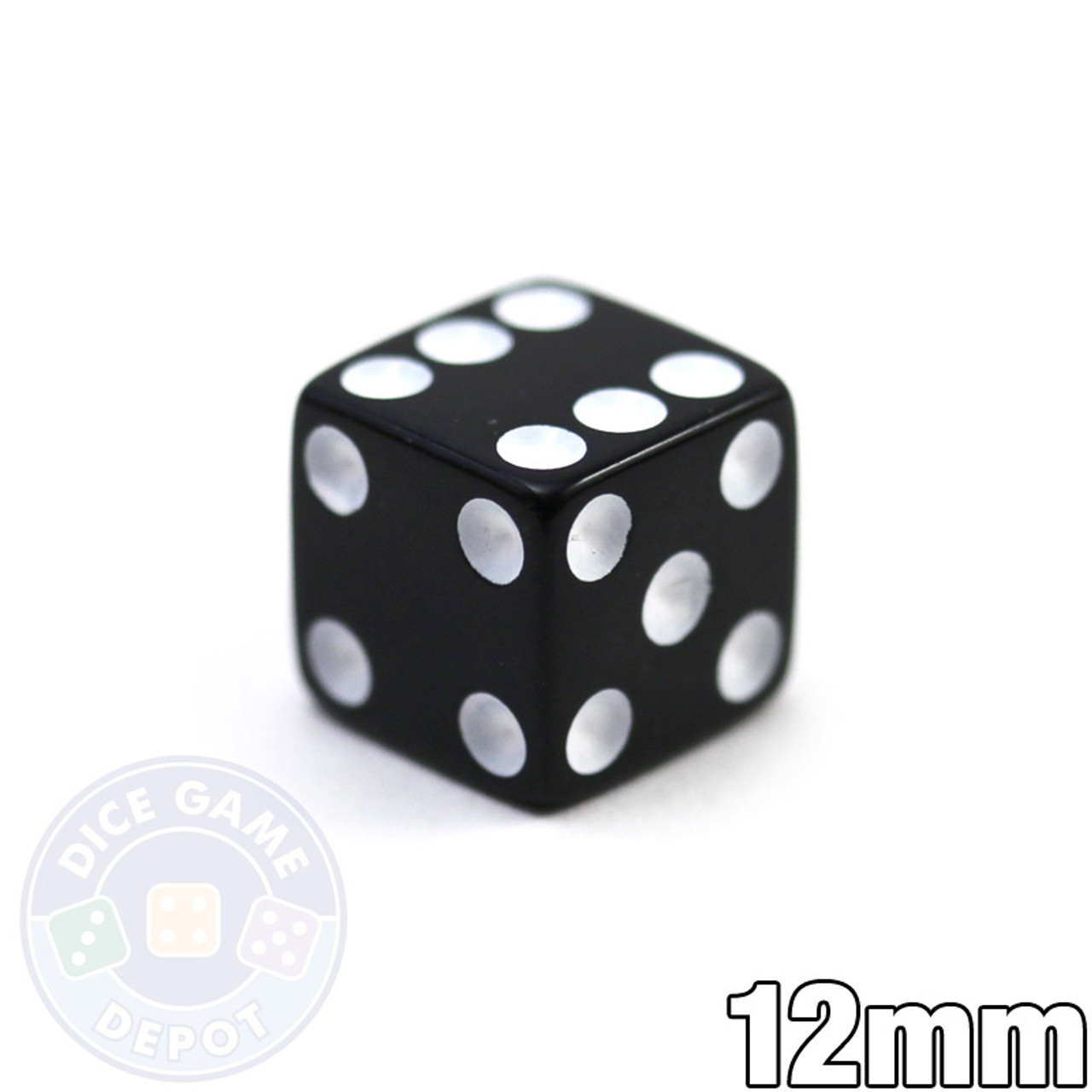 Opaque Round Corner Dice Black 12mm D6 Dice Game Depot