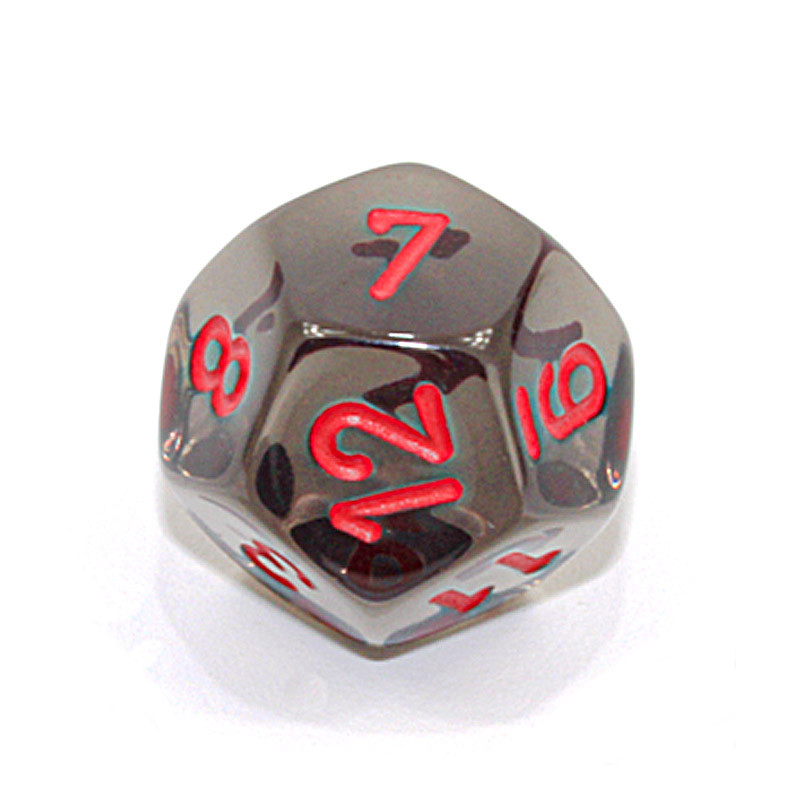 12-sided Translucent Dice - Smoke with Red Numbers | Dice Game Depot