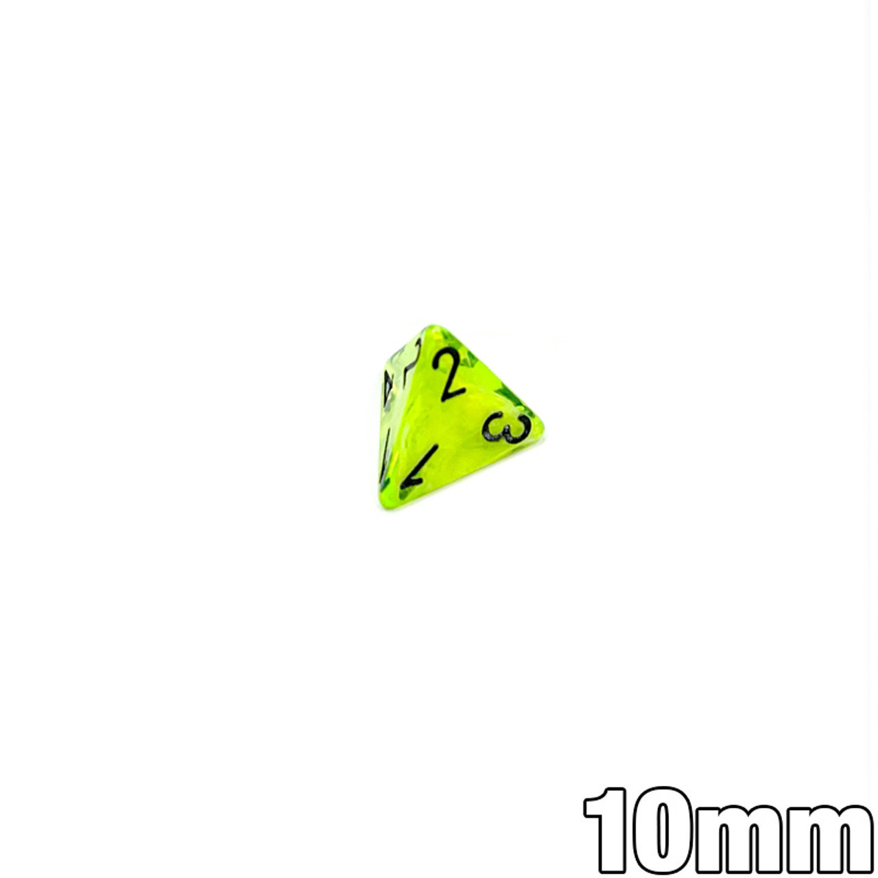 Bright Green Mini 10mm 4-sided Vortex Dice (d4) | Dice Game Depot