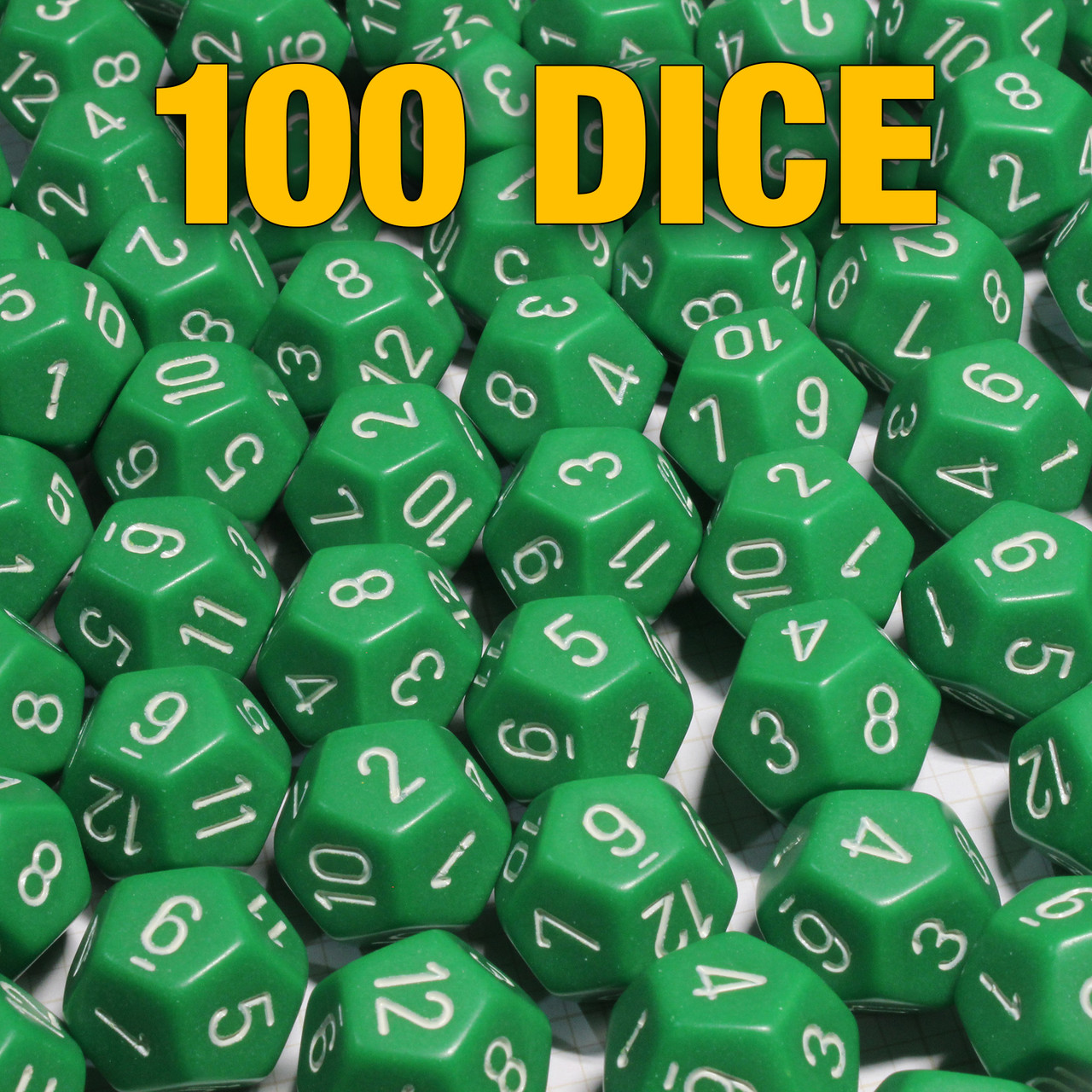 Set of 100 12-sided Opaque Green Dice | Dice Game Depot