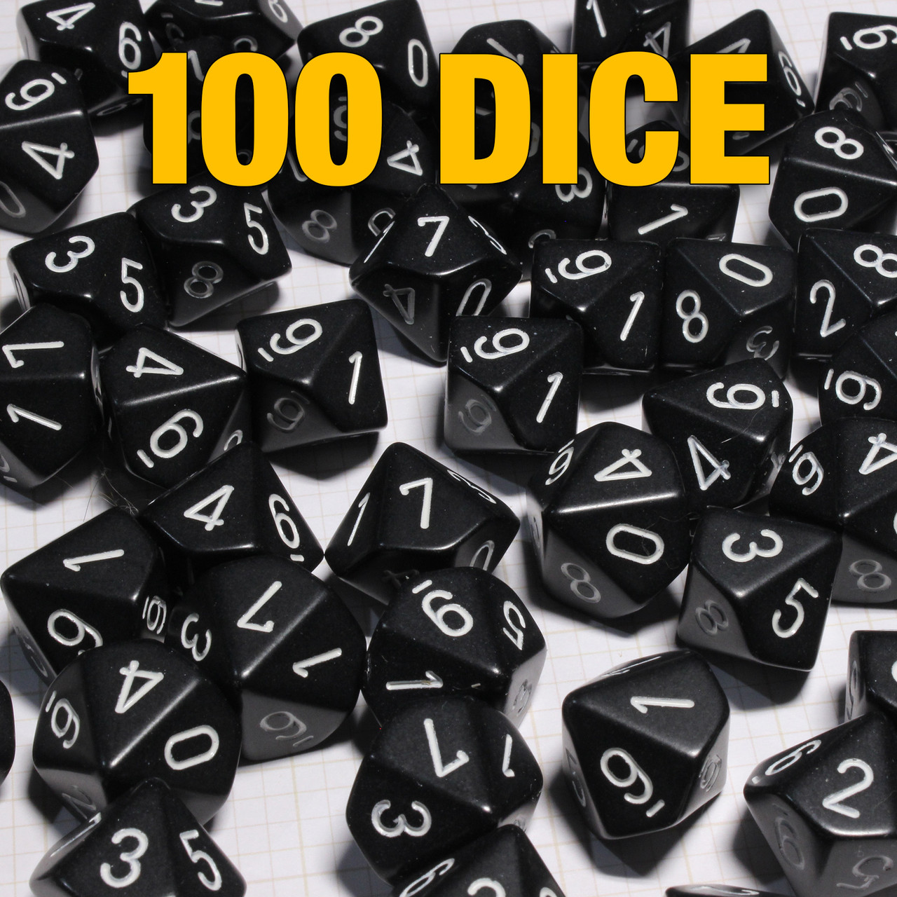 Set of 100 10-sided Opaque Black Dice | Dice Game Depot