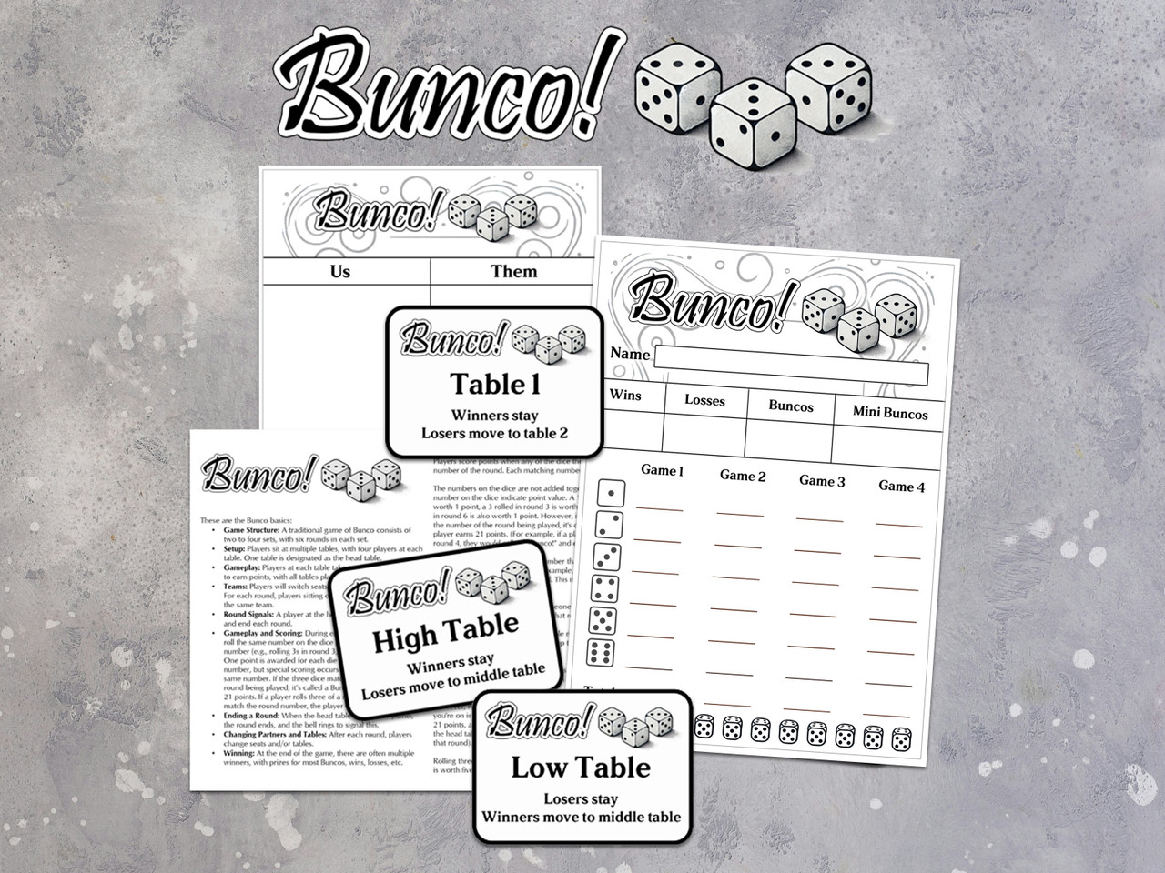 Gaming Supplies - Bunco - Bunco Printables - Dice Game Depot