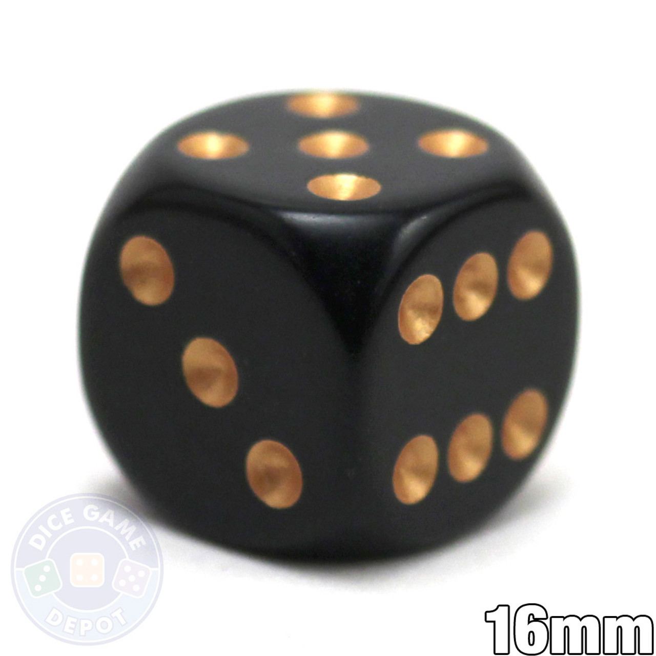 Opaque Round Corner Dice Black With Gold Spots D6 Dice Game Depot