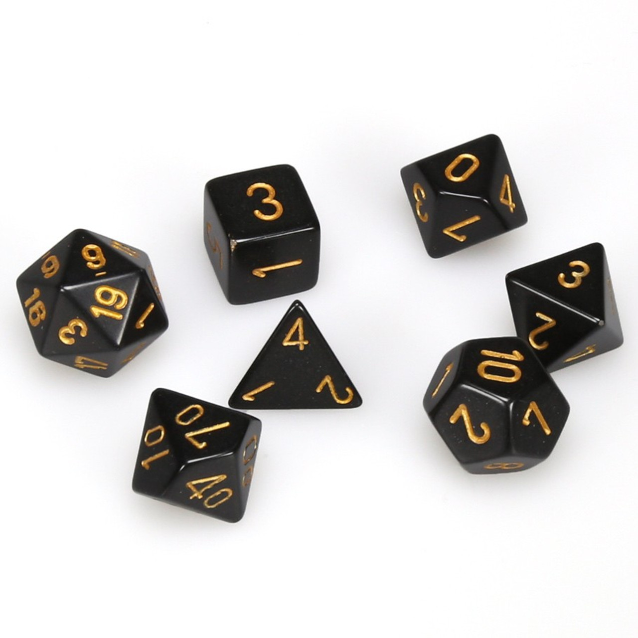 Opaque Black Polyhedral Dice Set With Gold Numbers Dice Game Depot