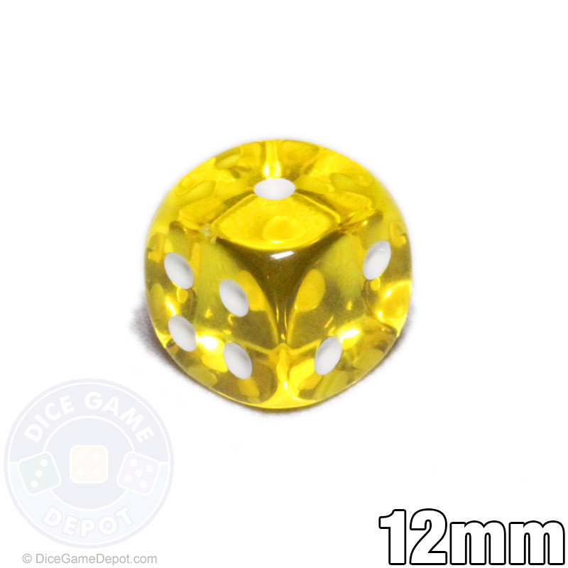 Transparent Yellow 12mm Six-Sided Dice For Sale | Dice Game Depot