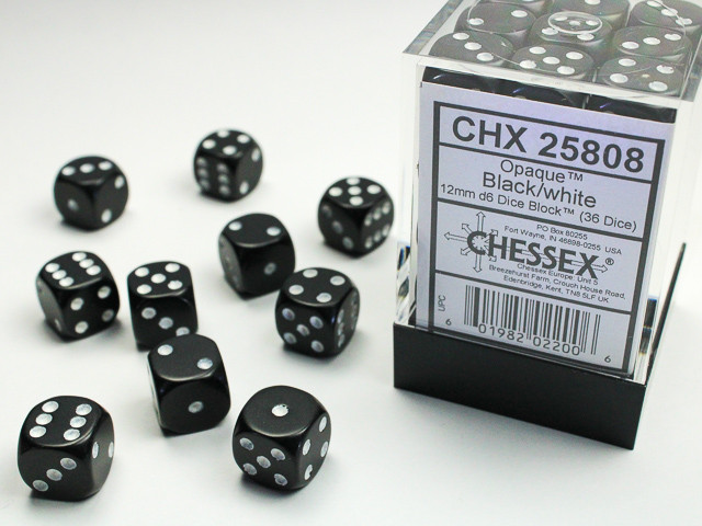 Opaque Round-Corner Dice - Block of 36 Black 12mm d6 - Dice Game Depot