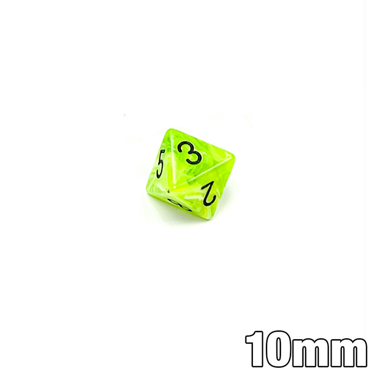 Bright Green Mini 10mm 8-sided Vortex Dice (d8) | Dice Game Depot