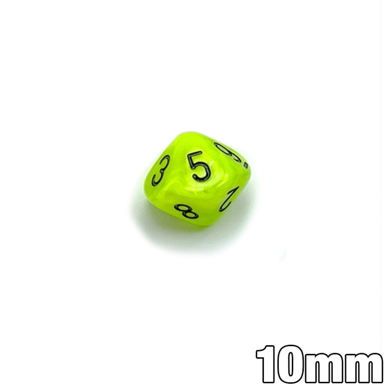 Bright Green Mini 10mm 10 Sided Vortex Dice D10 Dice Game Depot