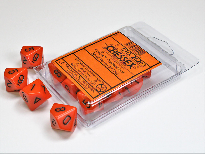 Opaque Orange 10-Sided Dice Set - Pack of 10 | Dice Game Depot