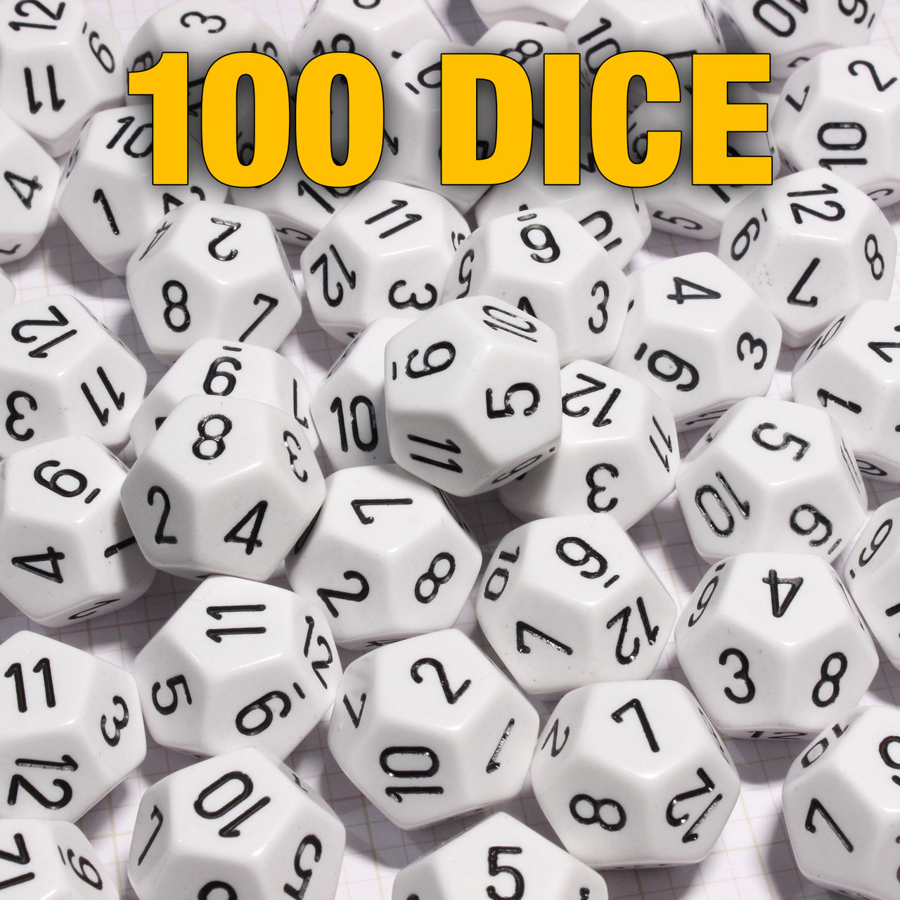 Set of 100 12-sided Opaque White Dice | Dice Game Depot