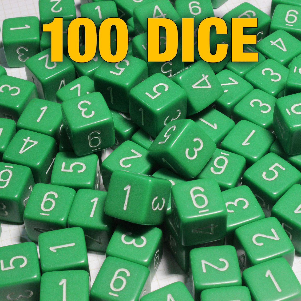 Set of 100 6-sided Opaque Green Numeral Dice | Dice Game Depot