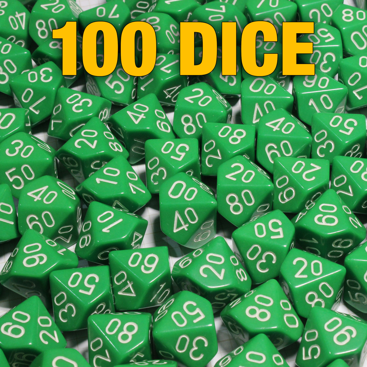 Set of 100 10-sided Percentile Opaque Green Dice | Dice Game Depot